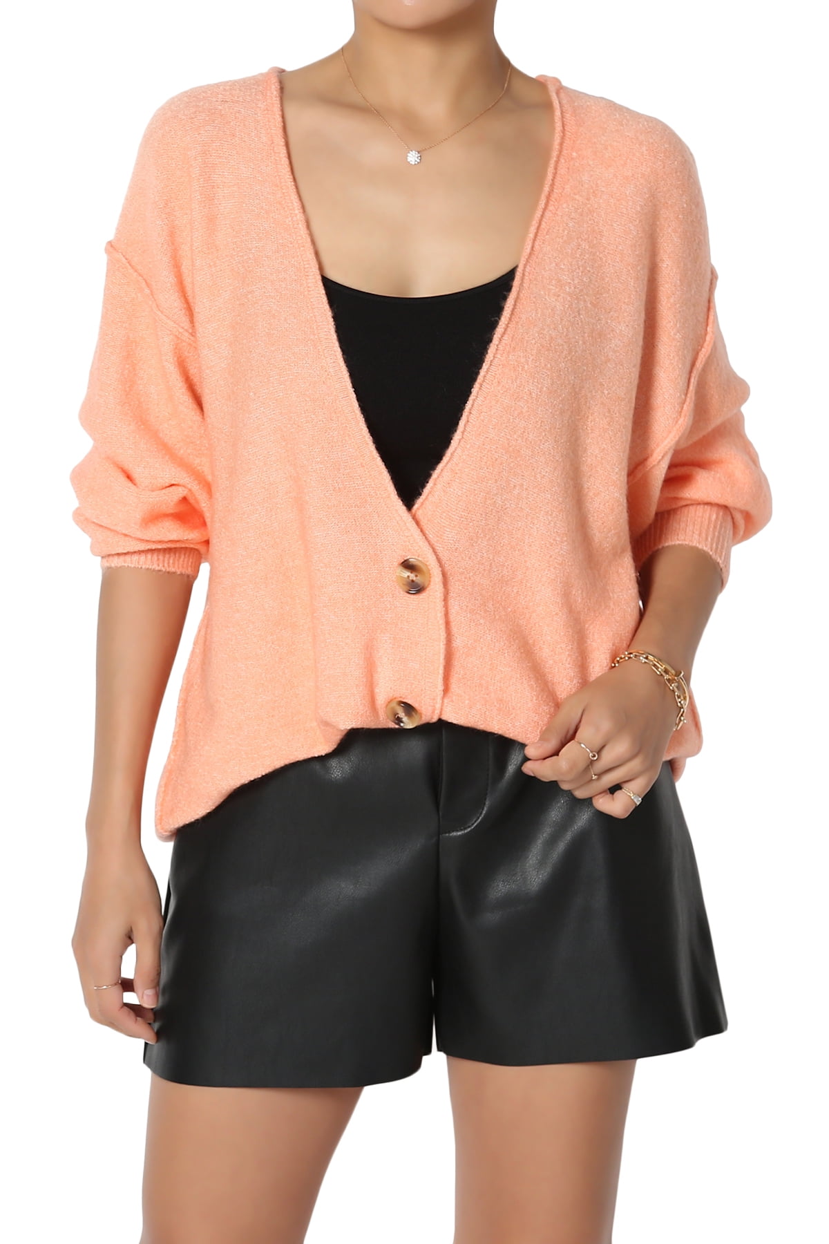 TheMogan V-Neck Sweaters for Women Button Front Melange Knit Cardigan ...