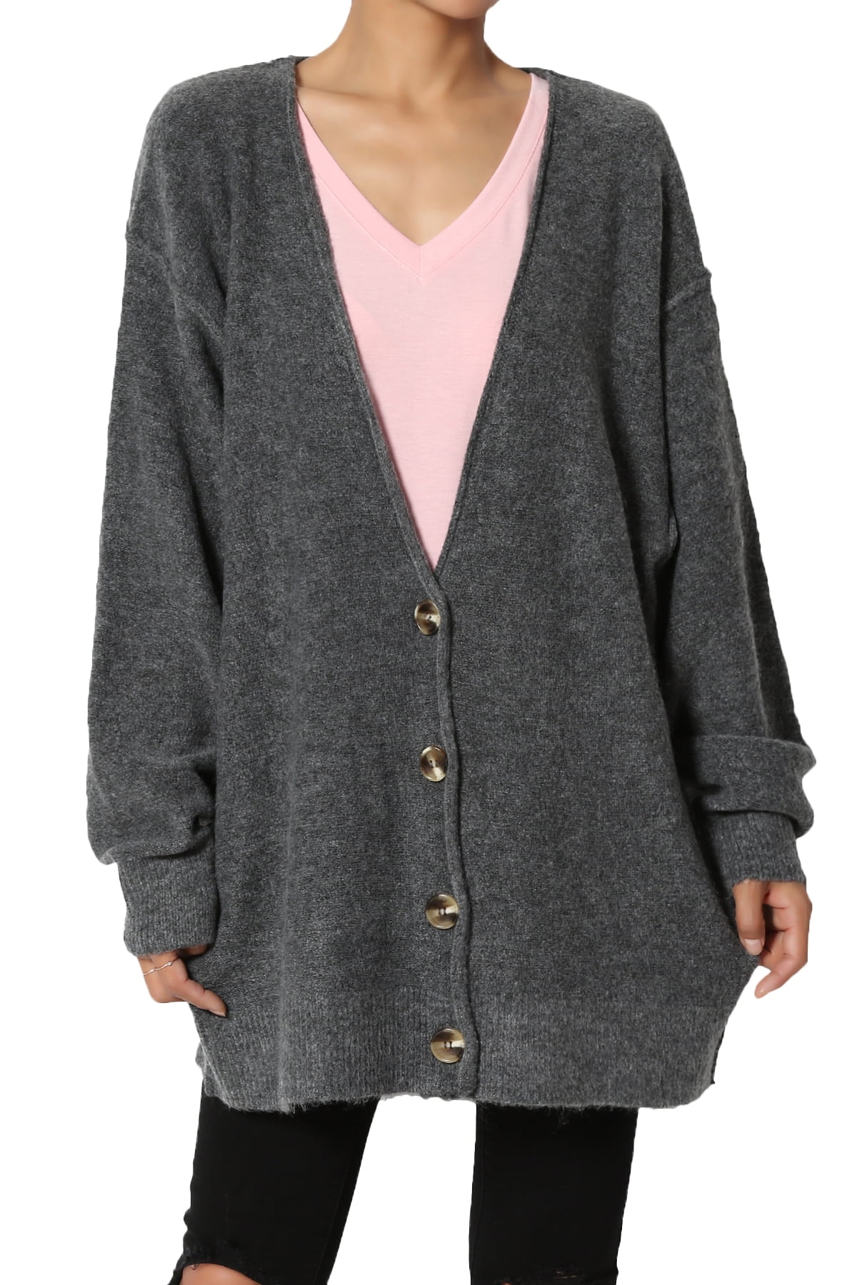 TheMogan V-Neck Sweaters for Women Button Front Melange Knit Cardigan ...