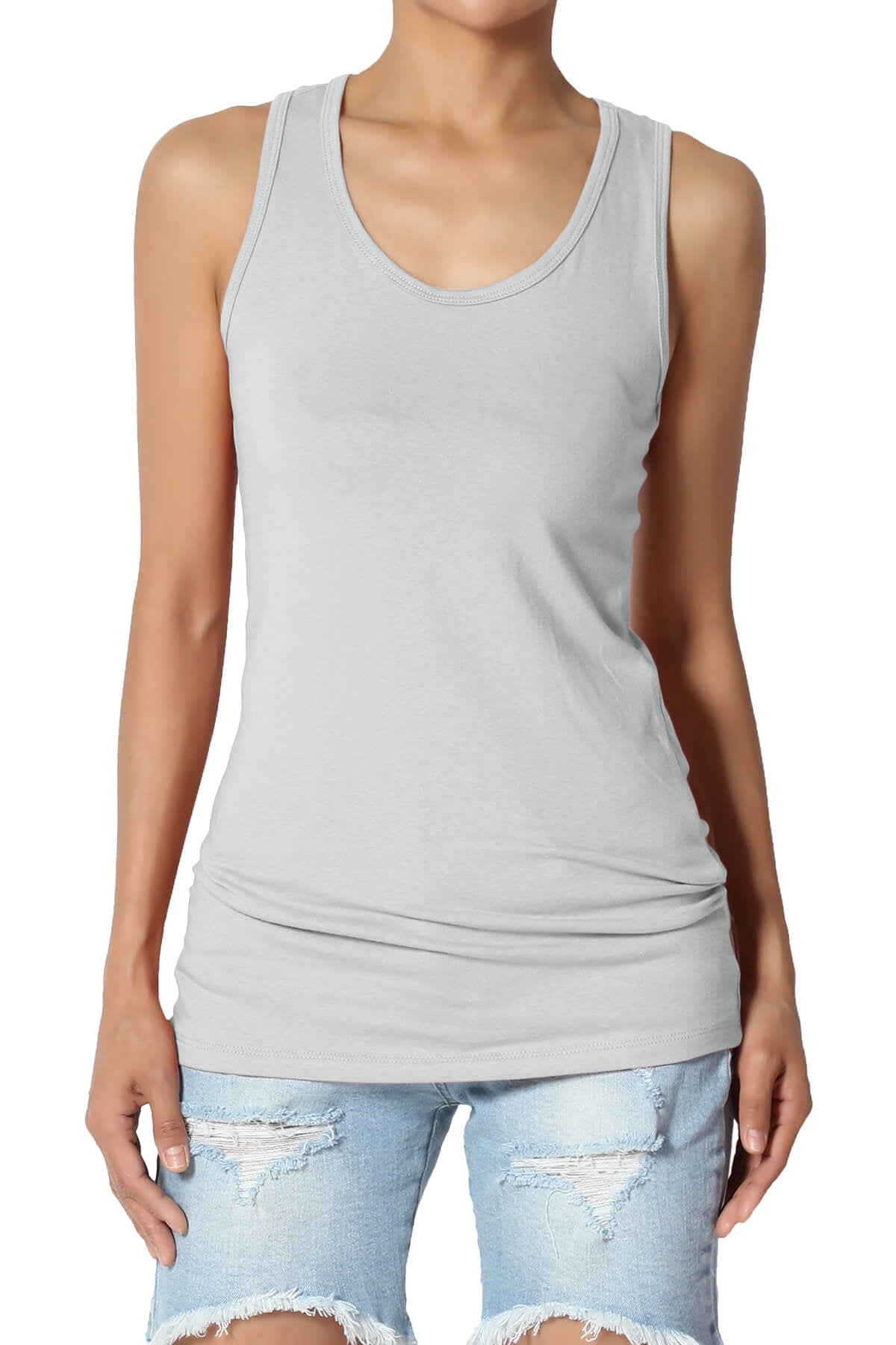 TheMogan Women's Basic Scoop Neck Racerback Stretch Cotton Tank Top ...