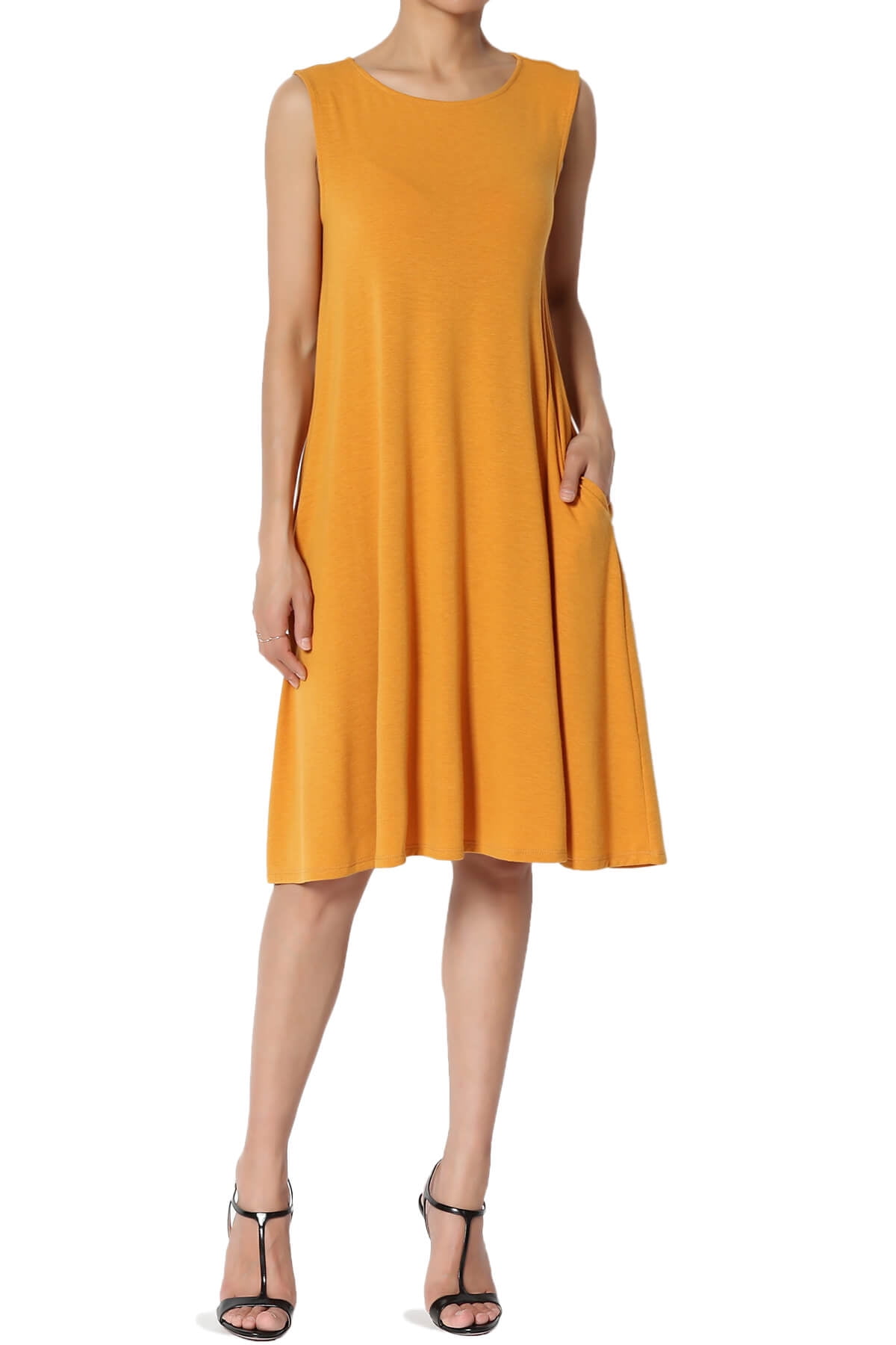 TheMogan Women's Sleeveless Flowy A-Line Jersey Swing Tank Dress with ...