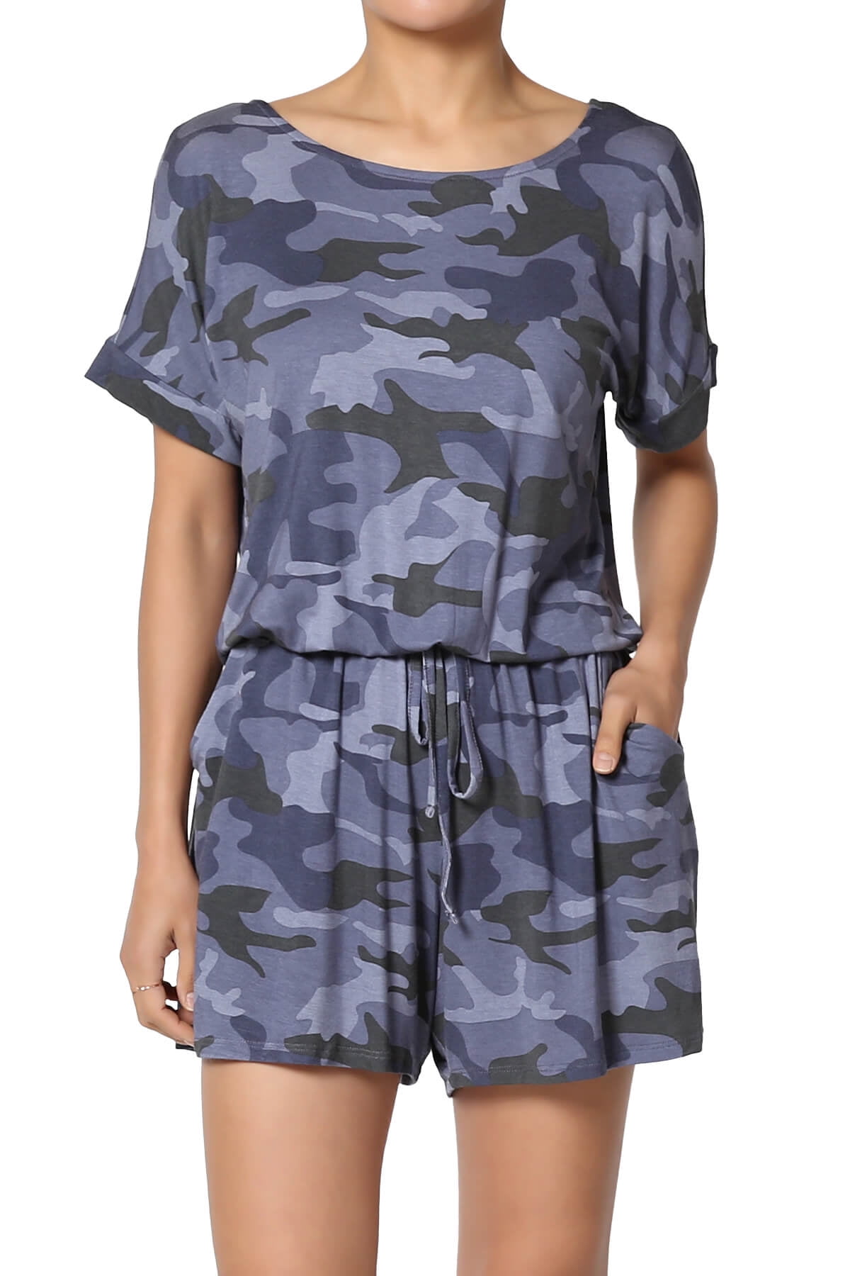 TheMogan Women's Casual Camouflage Print Romper Stretchy Elastic Waist ...