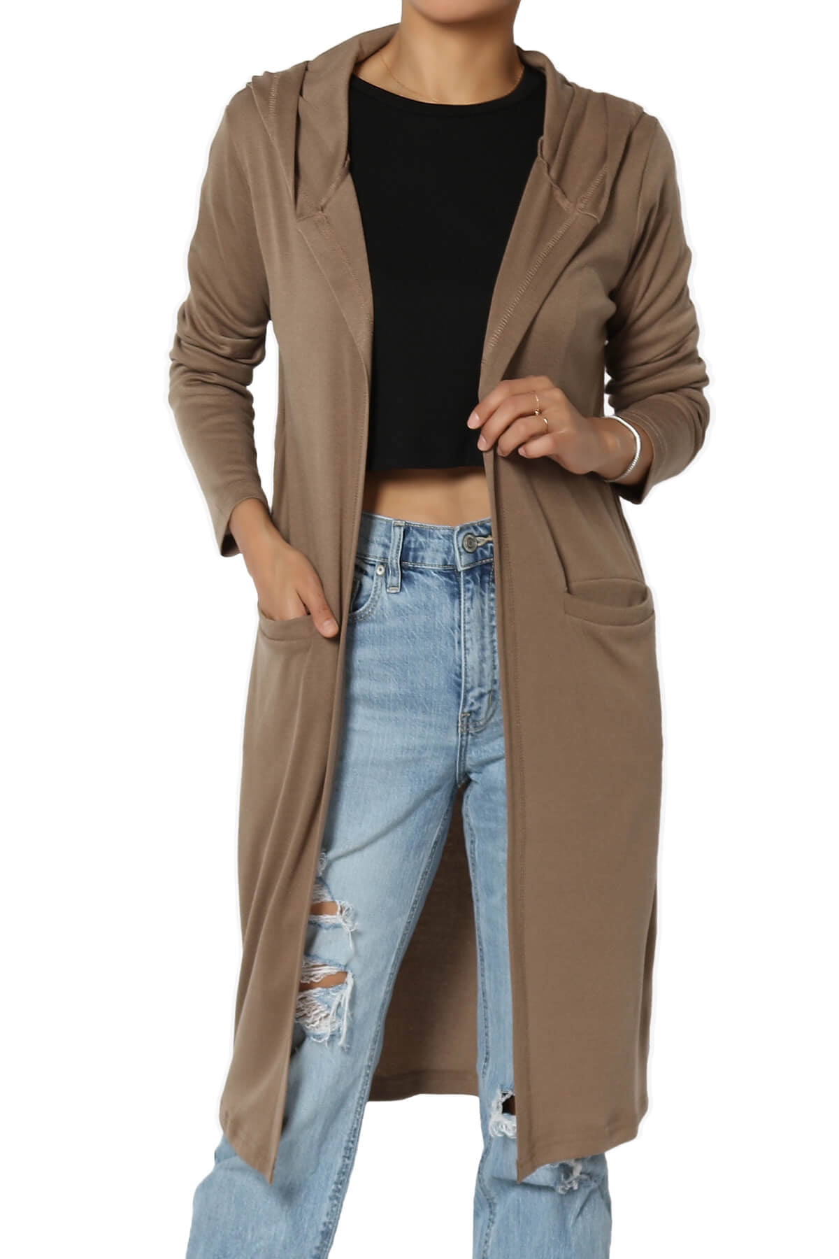 TheMogan Women's Casual Hooded Open Front Draped Long Cardigan Long ...