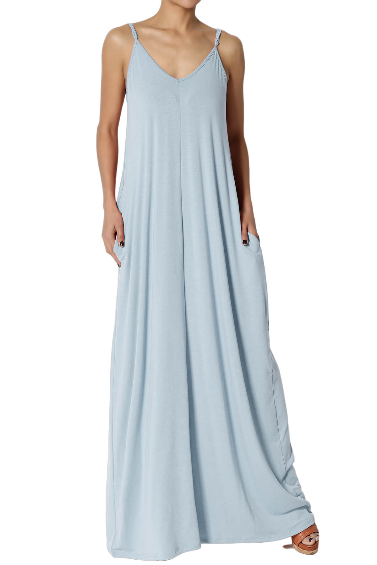 TheMogan Women's Casual V-Neck Draped Jersey Cami Long Maxi Dress W ...