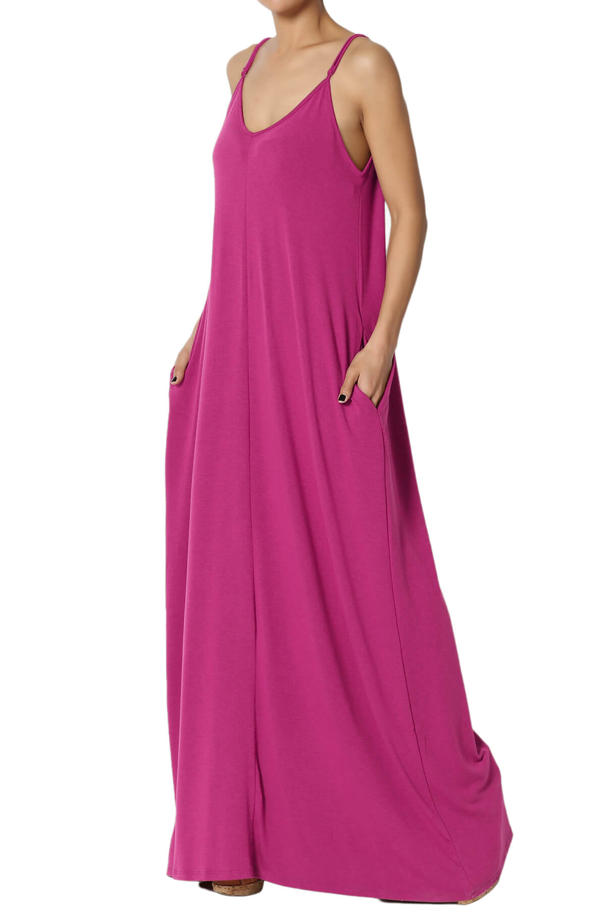 TheMogan Women's Casual V-Neck Draped Jersey Cami Long Maxi Dress W ...