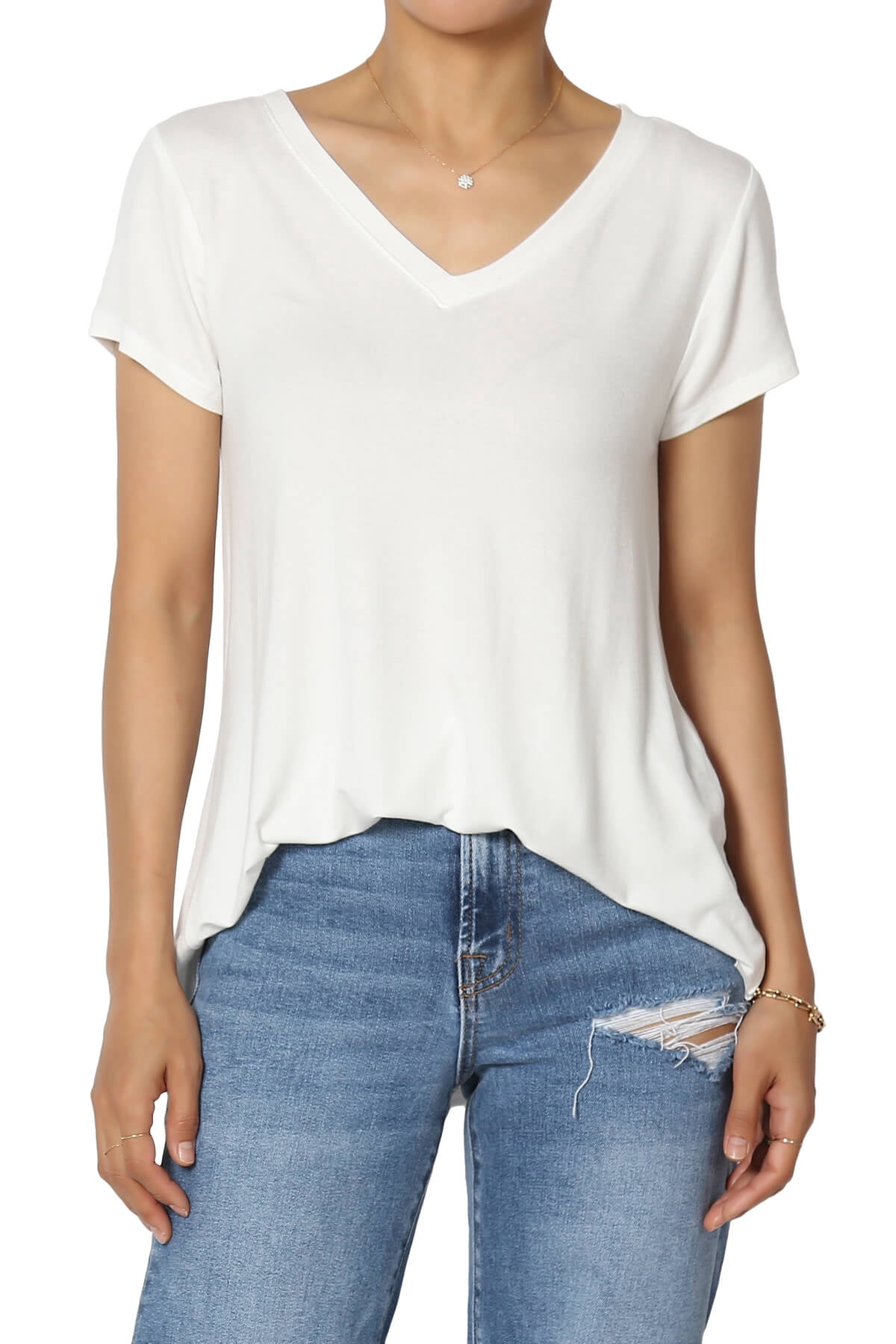 TheMogan Women's Casual V-Neck Short Sleeve T-Shirt Soft Drapey Jersey ...