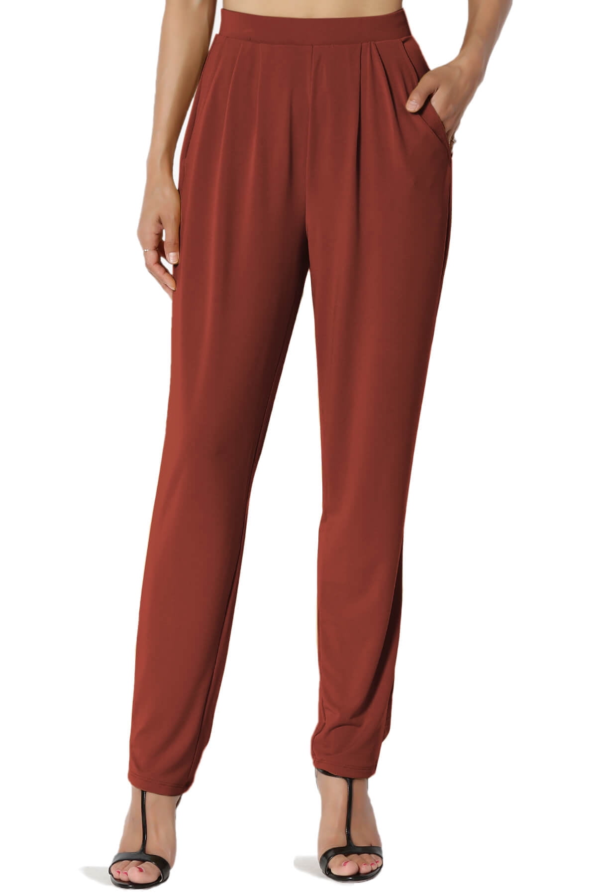 TheMogan Women's Chic Pleated Elastic High Waist Pants Lightweight ...