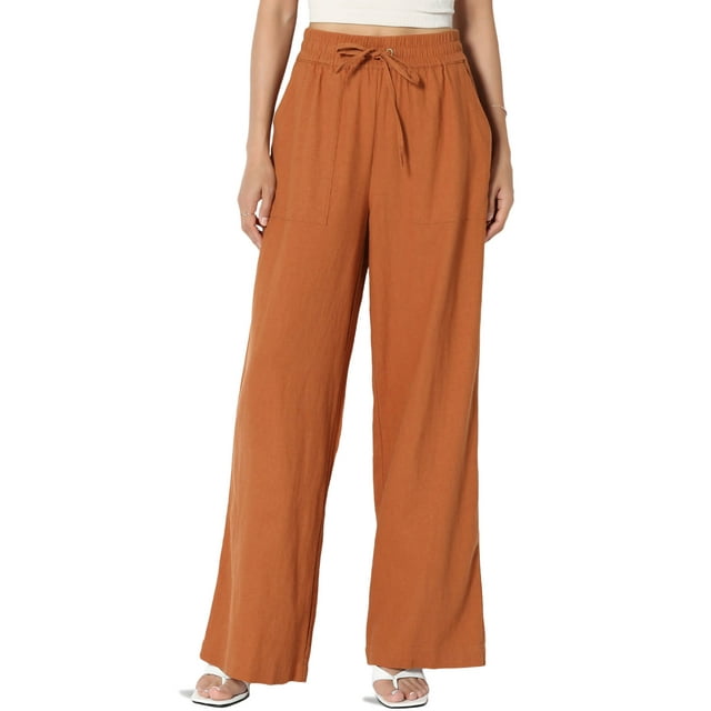 TheMogan Women's Elastic Drawstring Waist High Rise Linen Blend Pull On ...