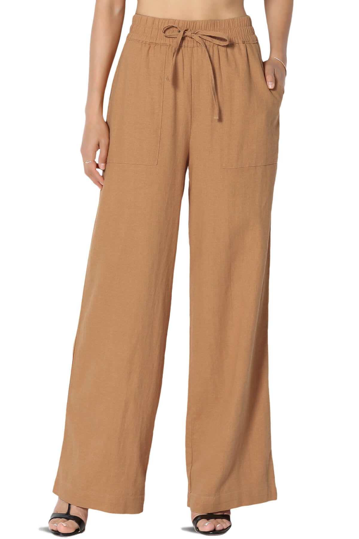 TheMogan Women's Elastic Drawstring Waist High Rise Linen Blend Pull On ...