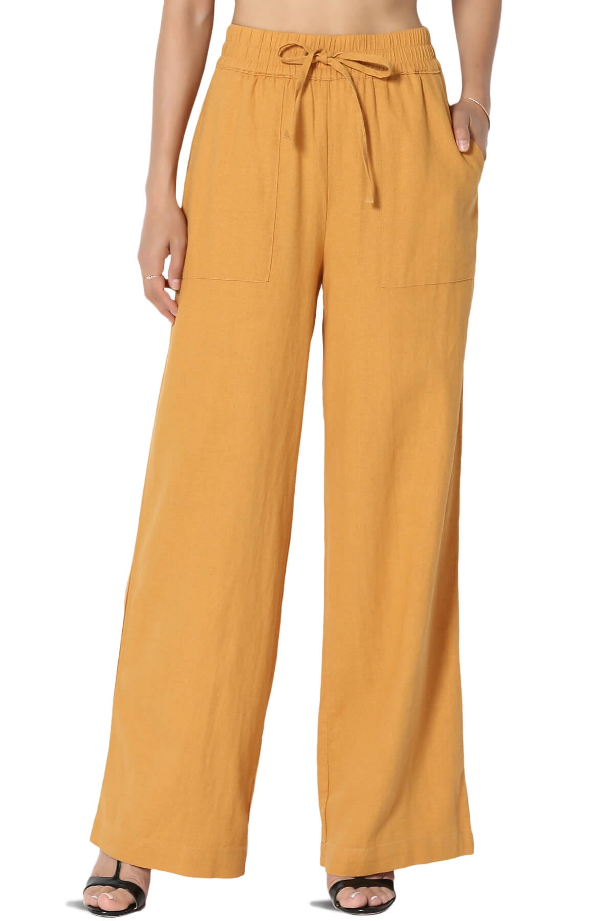 TheMogan Women's Elastic Drawstring Waist High Rise Linen Blend Pull On ...