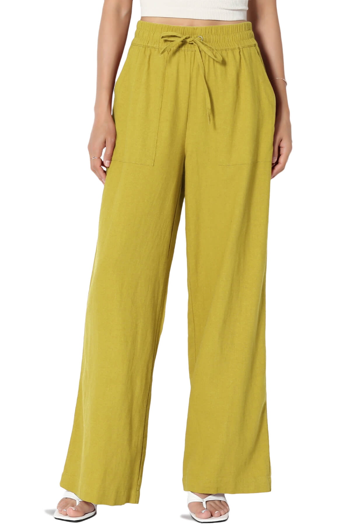 TheMogan Women's Elastic Drawstring Waist High Rise Linen Blend Pull On ...