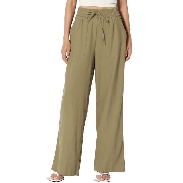 TheMogan Women's Elastic Drawstring Waist High Rise Linen Blend Pull On ...