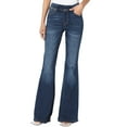 Themogan Womens Elastic Waist High Rise Stretch Denim Long Flare Leg