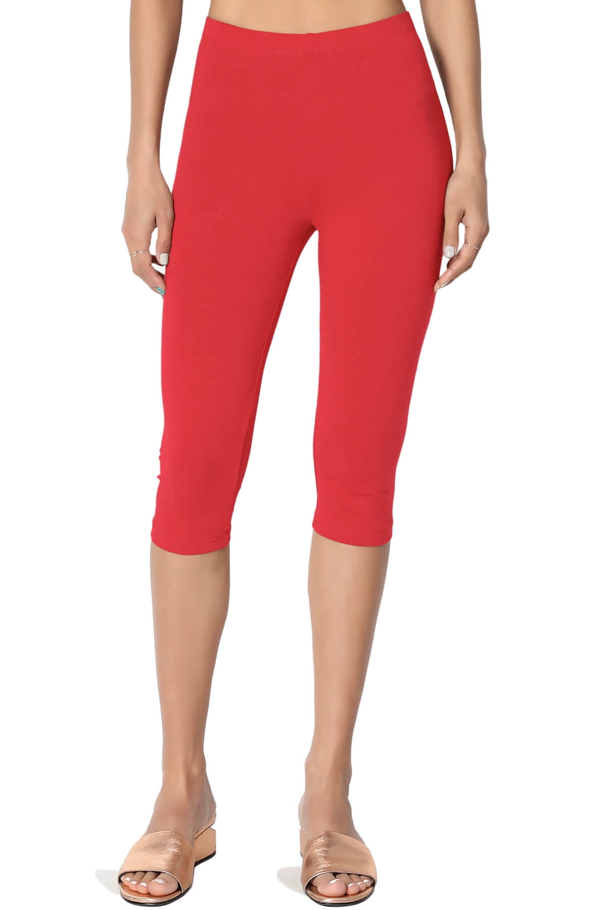 TheMogan Women's Essential Basic Cotton Spandex Stretch Below Knee Length Capri Leggings Casual ...