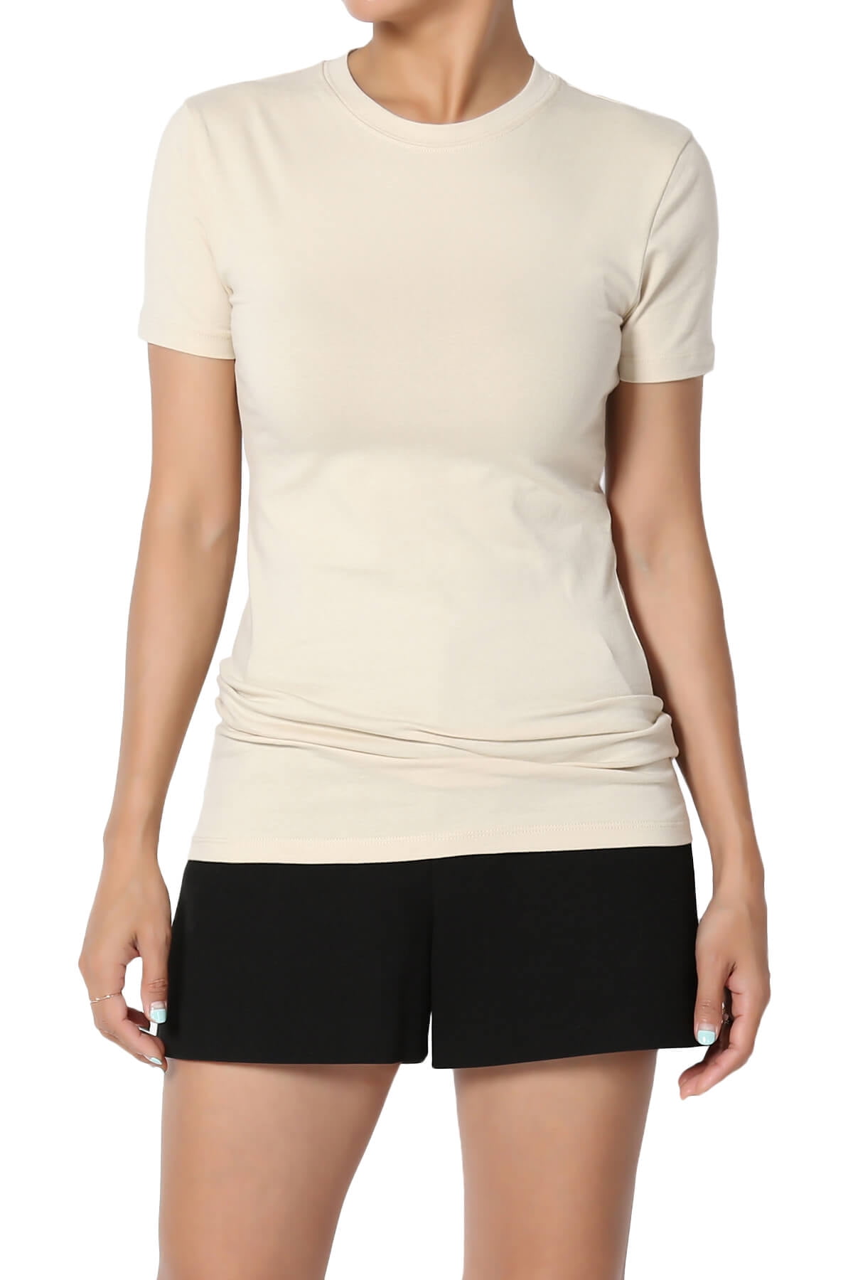 TheMogan Women's Essential Round Crew Neck Short Sleeve T-Shirts Stretch Cotton Spandex Tee ...