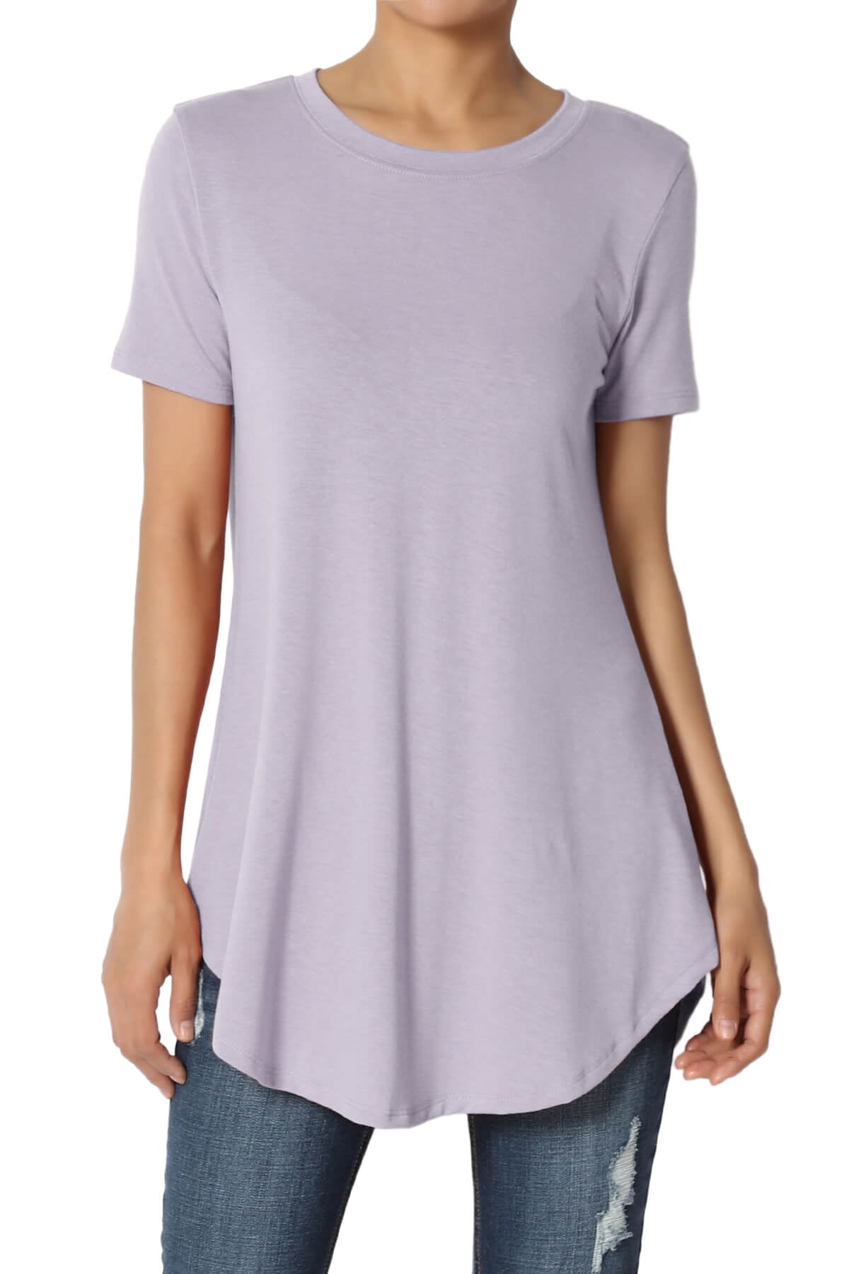 TheMogan Women's Essential Short Sleeve Round Hem Top Casual Crew Neck ...