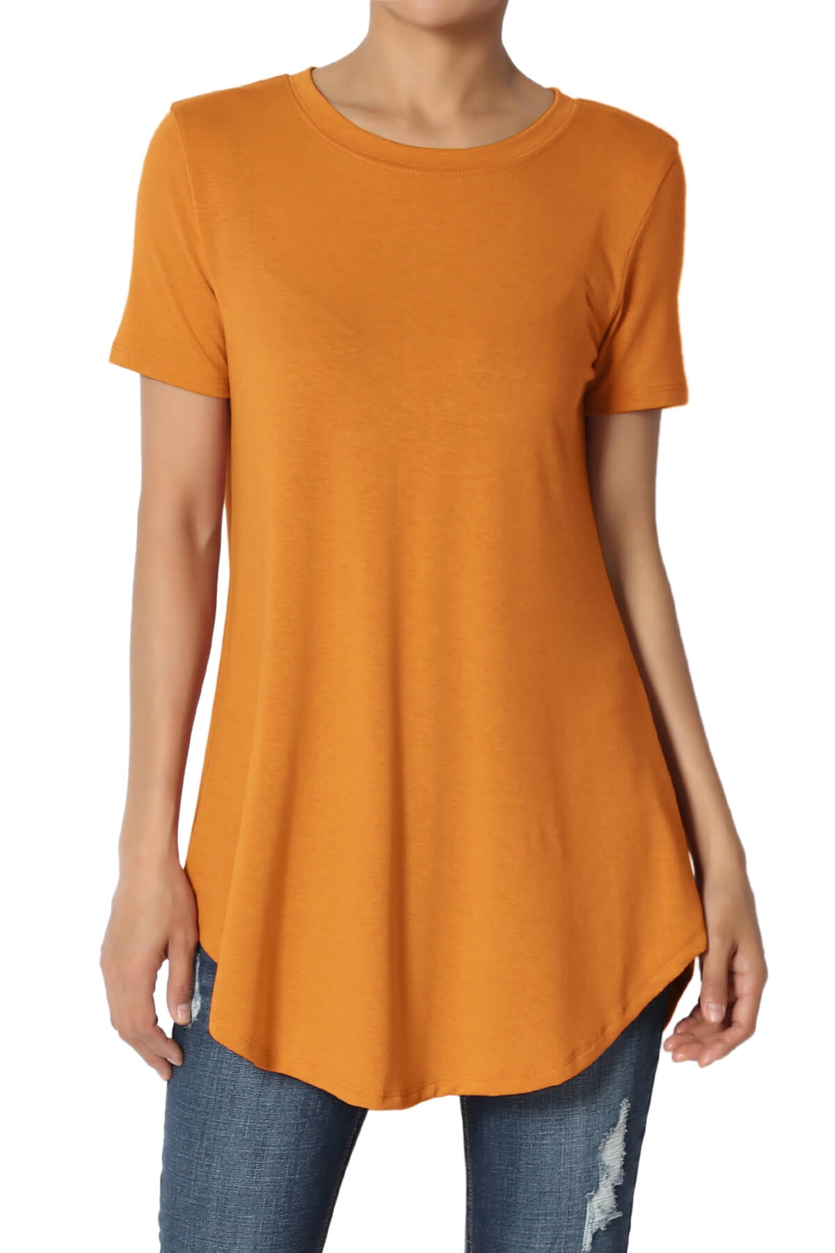 TheMogan Women's Essential Short Sleeve Round Hem Top Casual Crew Neck Draped Jersey T-Shirt D ...