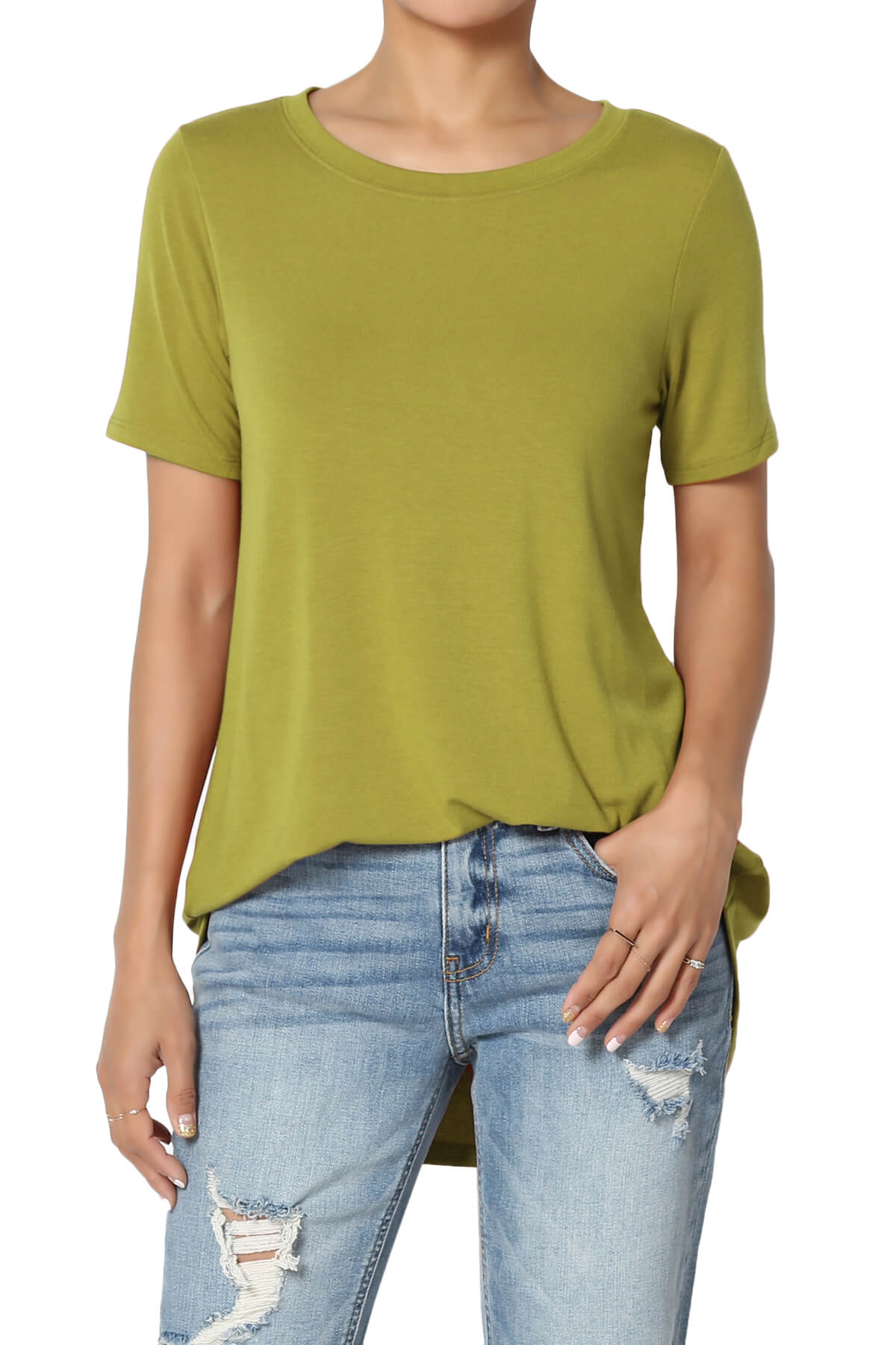 TheMogan Women's Essential Short Sleeve Round Hem Top Casual Crew Neck ...