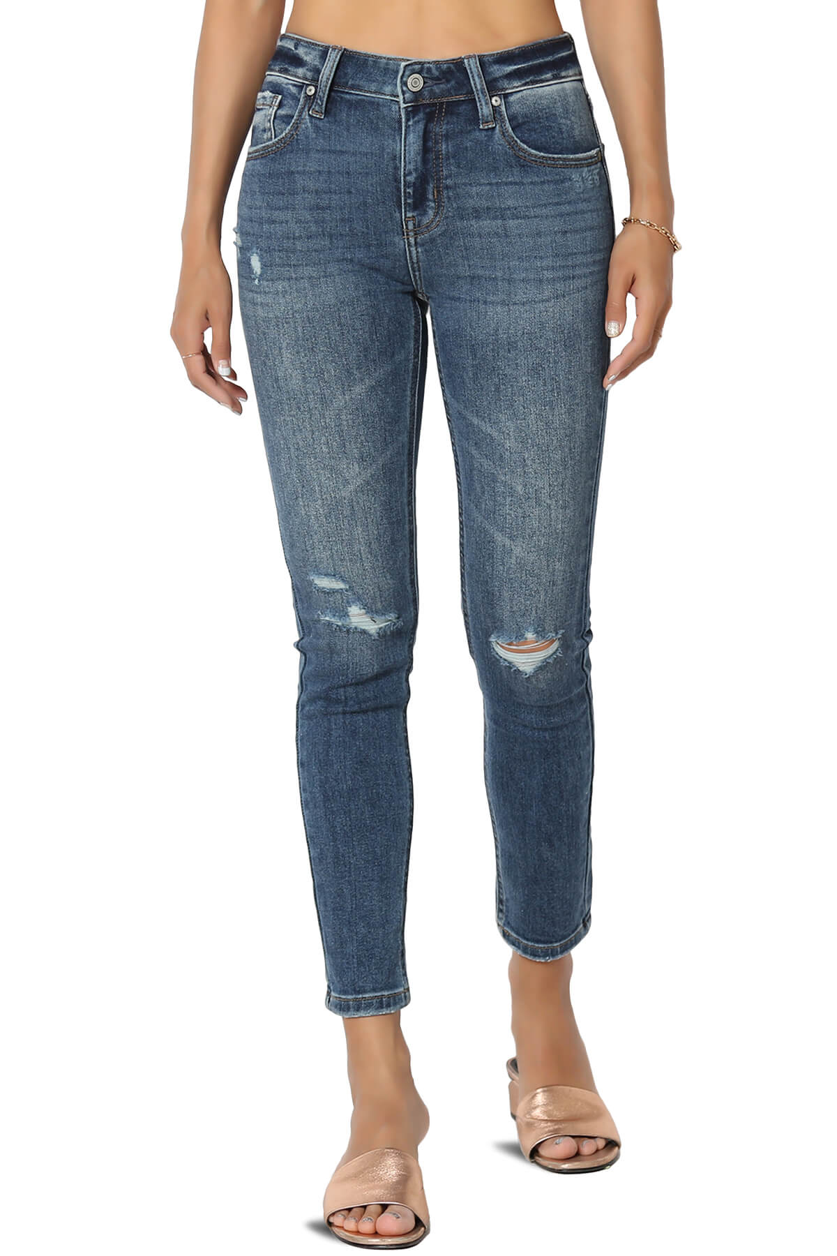 TheMogan Women's High Rise Vintage Worn Dark Blue Wash Denim Relaxed ...
