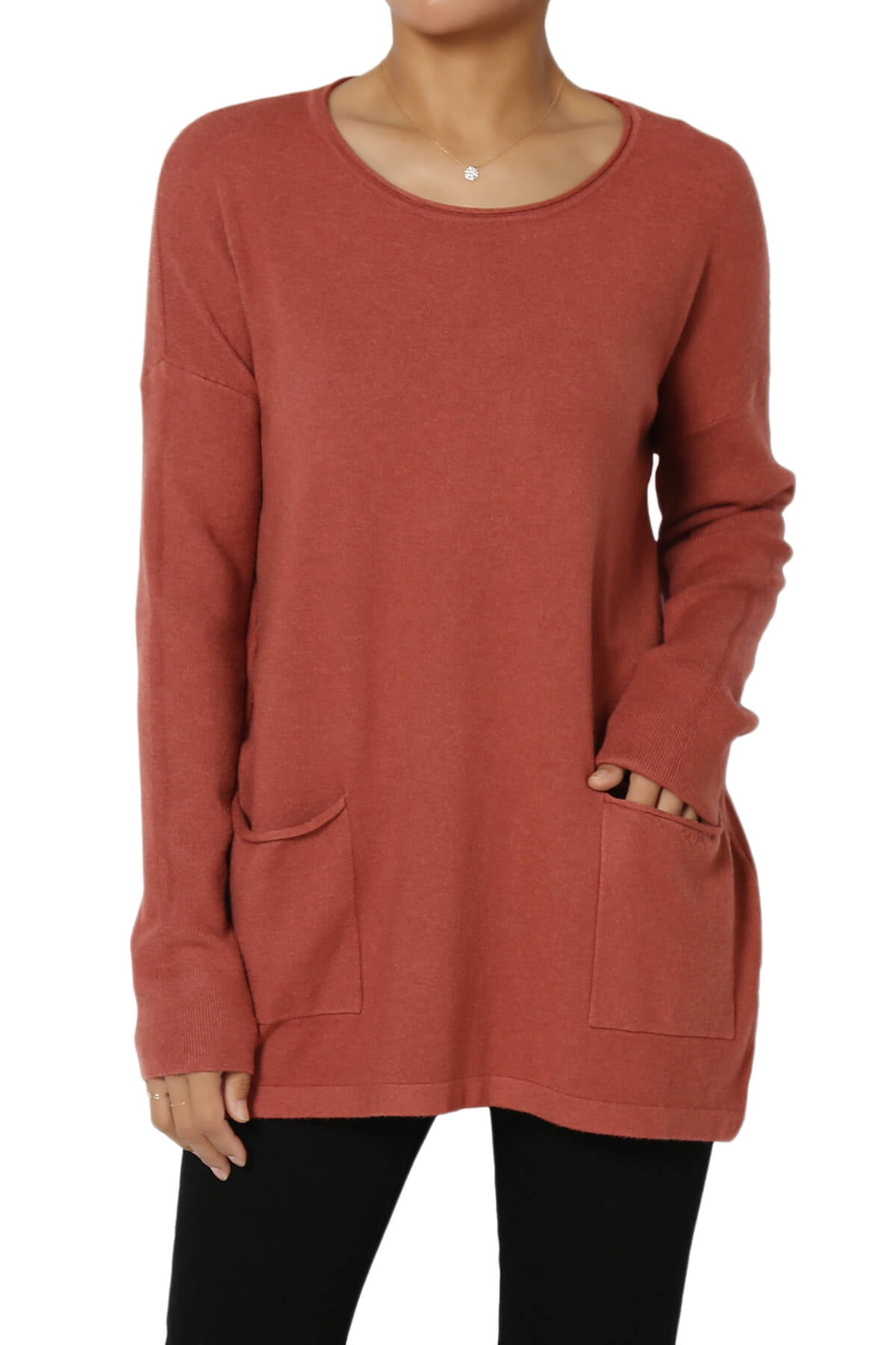 TheMogan Women's Long Sleeve Pocket Soft Knit Oversized Pullover Tunic ...