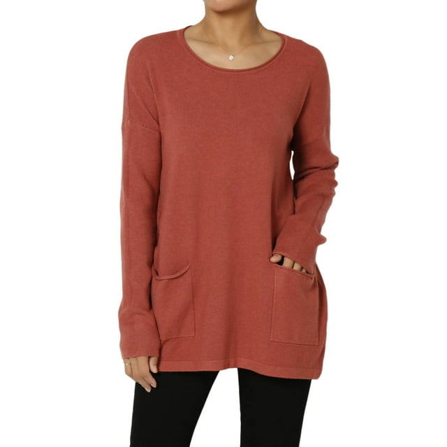 TheMogan Women's Long Sleeve Pocket Soft Knit Oversized Pullover Tunic ... TheMogan Women's Long Sleeve Pocket Soft Knit Oversized Pullover Tunic ...