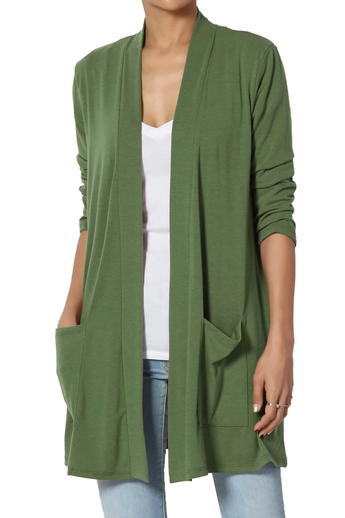 TheMogan Women's Open Front Cardigan with Pockets Casual 3/4 Sleeve ...