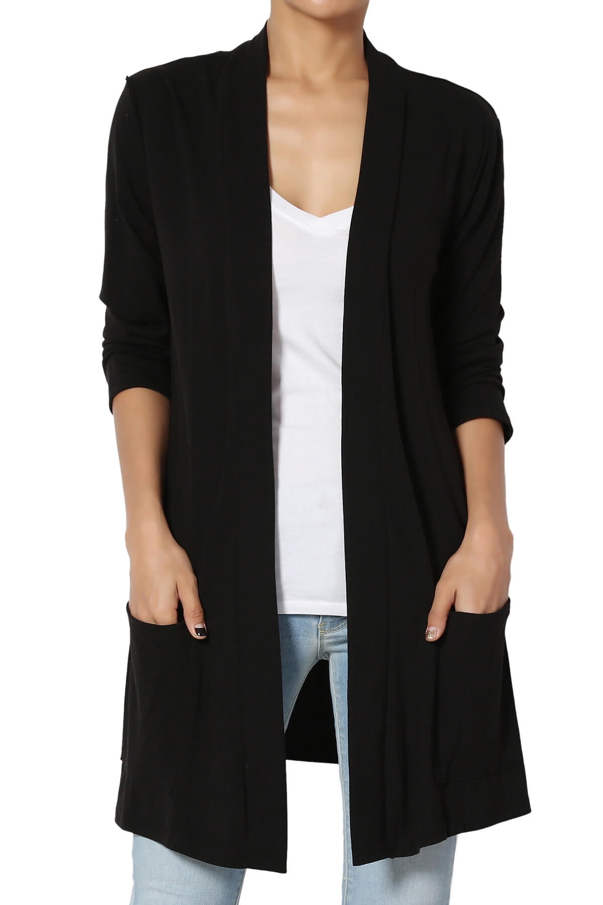 TheMogan Women's Open Front Cardigan with Pockets Casual 3/4 Sleeve ...