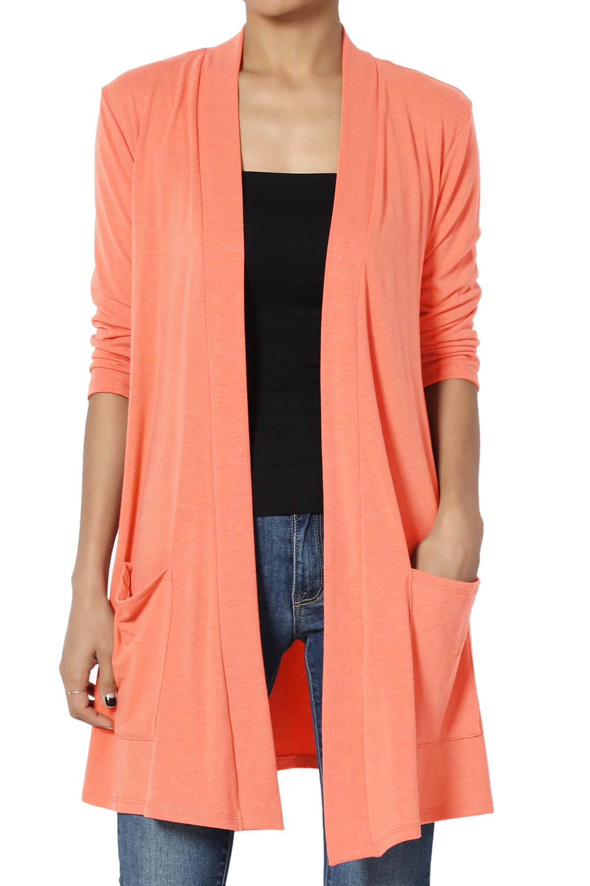 TheMogan Women's Open Front Cardigan with Pockets Casual 3/4 Sleeve ...