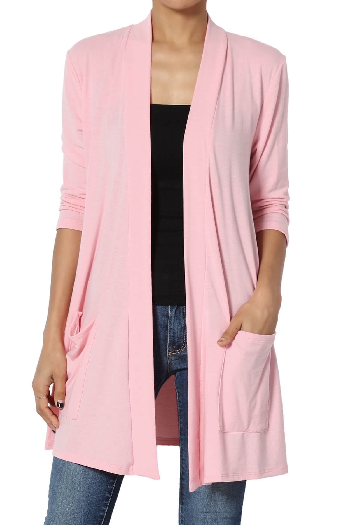 TheMogan Women's Open Front Cardigan with Pockets Casual 3/4 Sleeve ...