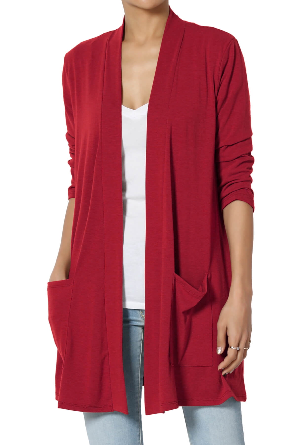 TheMogan Women's Open Front Cardigan with Pockets Casual 3/4 Sleeve ...