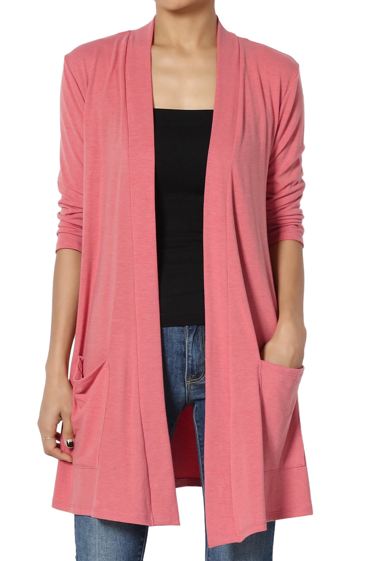 TheMogan Women's Open Front Cardigan with Pockets Casual 3/4 Sleeve ...