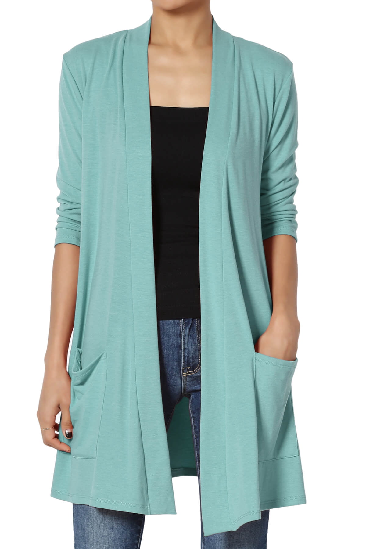 TheMogan Women's Open Front Cardigan with Pockets Casual 3/4 Sleeve ...