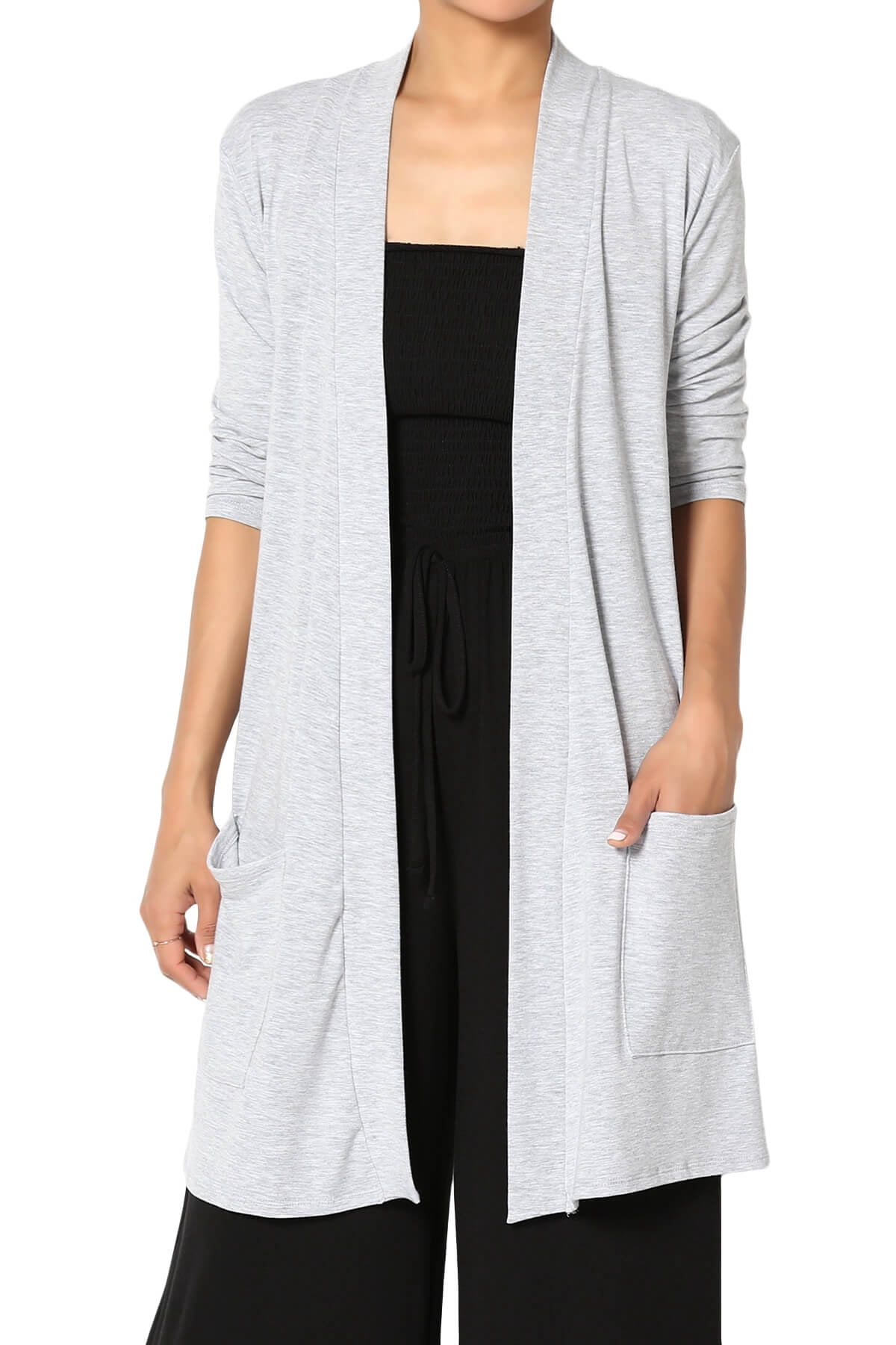 TheMogan Women's Open Front Cardigan with Pockets Casual 3/4 Sleeve ...