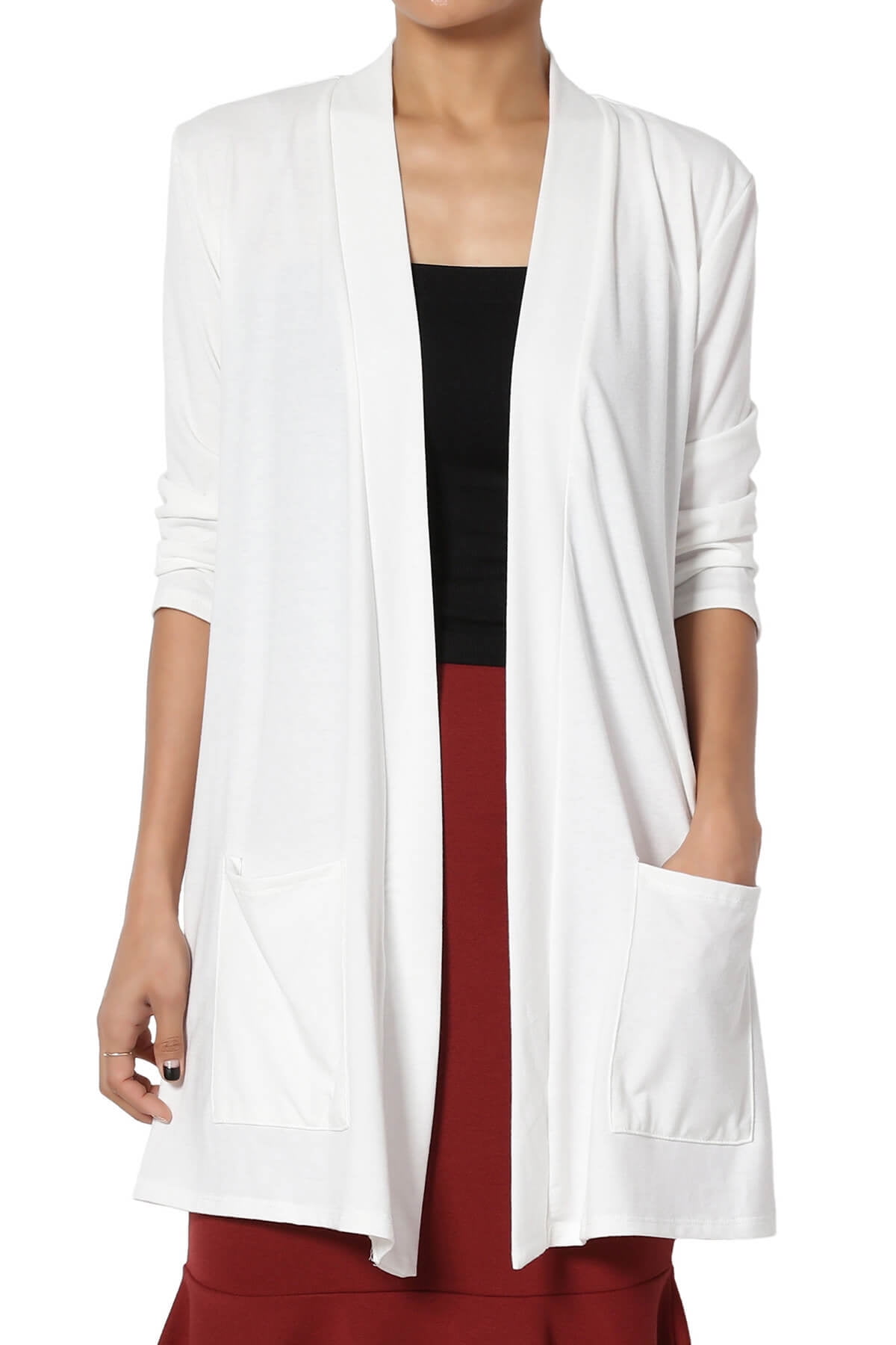 TheMogan Women's Open Front Cardigan with Pockets Casual 3/4 Sleeve ...