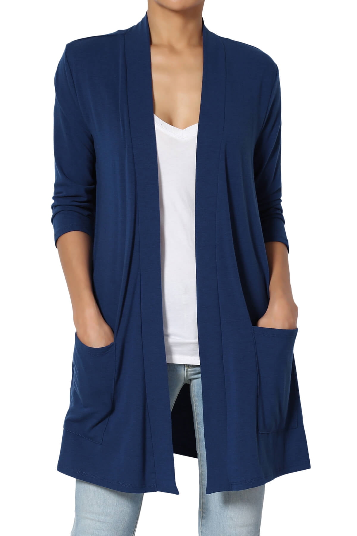 TheMogan Women's Open Front Cardigan with Pockets Casual 3/4 Sleeve ...