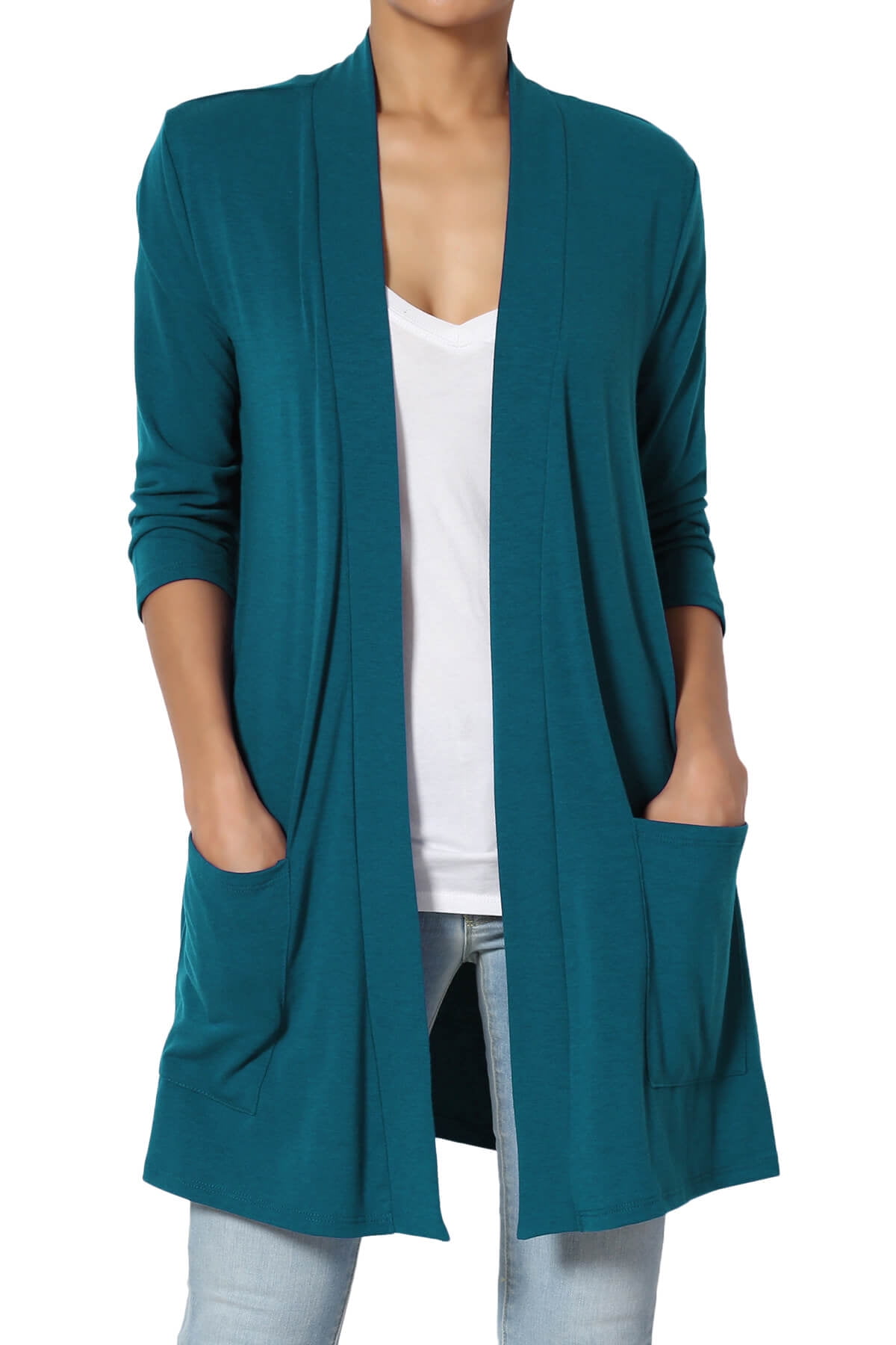 TheMogan Women's Open Front Cardigan with Pockets Casual 3/4 Sleeve ...