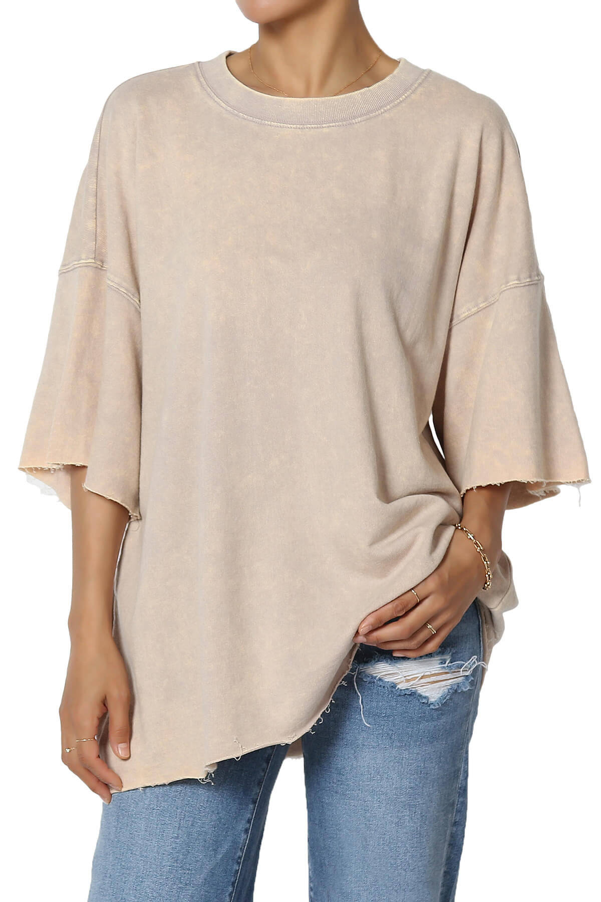 TheMogan Women's Oversized Acid Wash Short Sleeve T-Shirt Casual ...