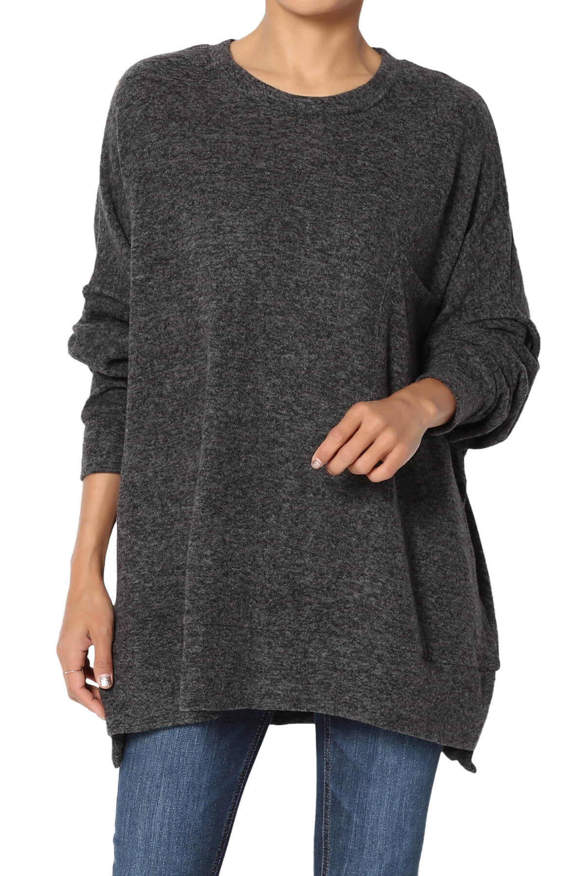 TheMogan Women's Oversized Soft Blushed Knit Pocket Long Sleeve ...