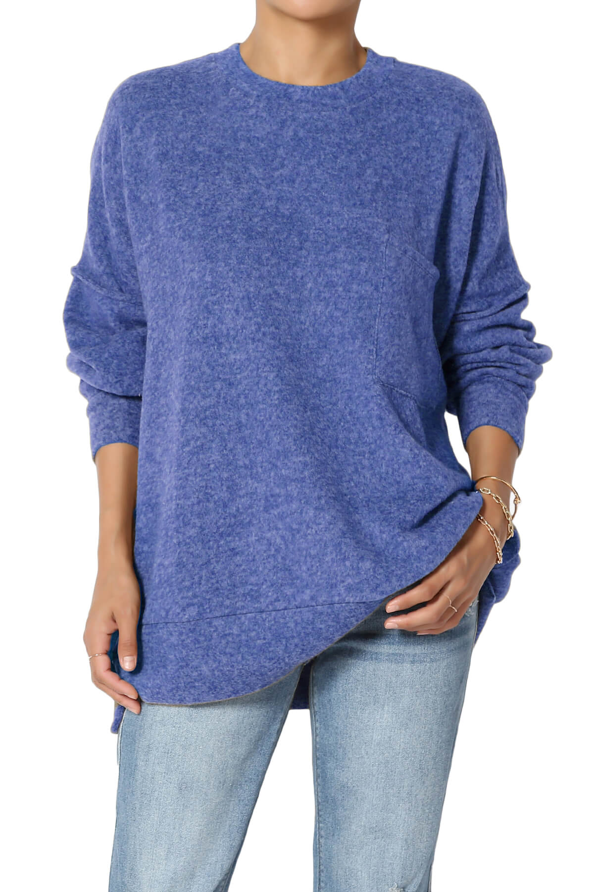 TheMogan Women's Oversized Soft Blushed Knit Pocket Long Sleeve ...