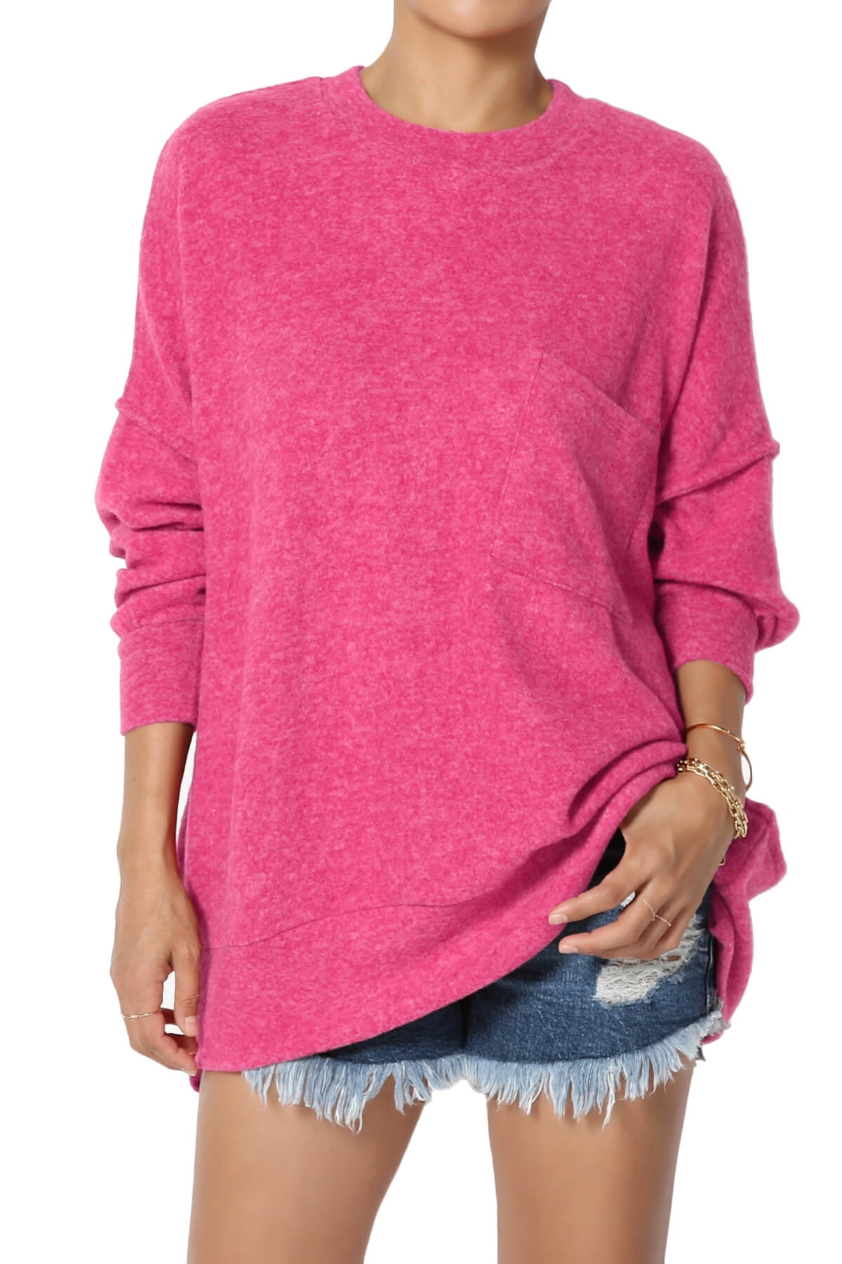 TheMogan Women's Oversized Soft Blushed Knit Pocket Long Sleeve ...
