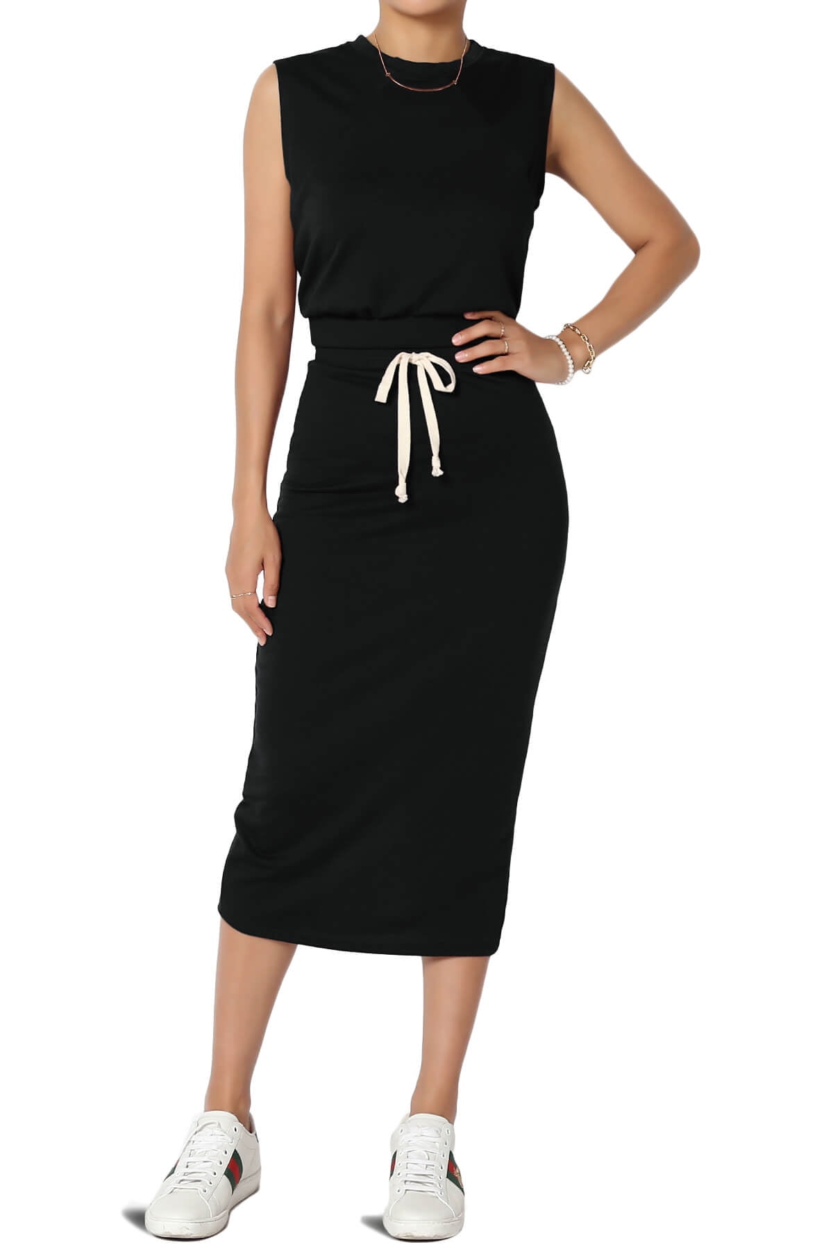 TheMogan Women's PLUS Baby Terry Semi Crop Tank Top & Pencil Calf Midi ...