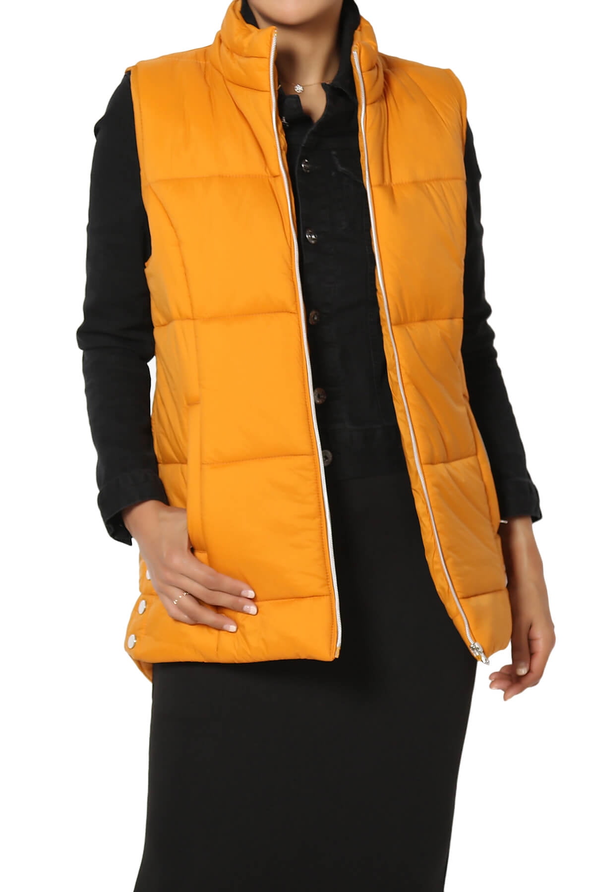 TheMogan Women's PLUS Basic Zip Up Puffer Padded Vest Sleeveless ...