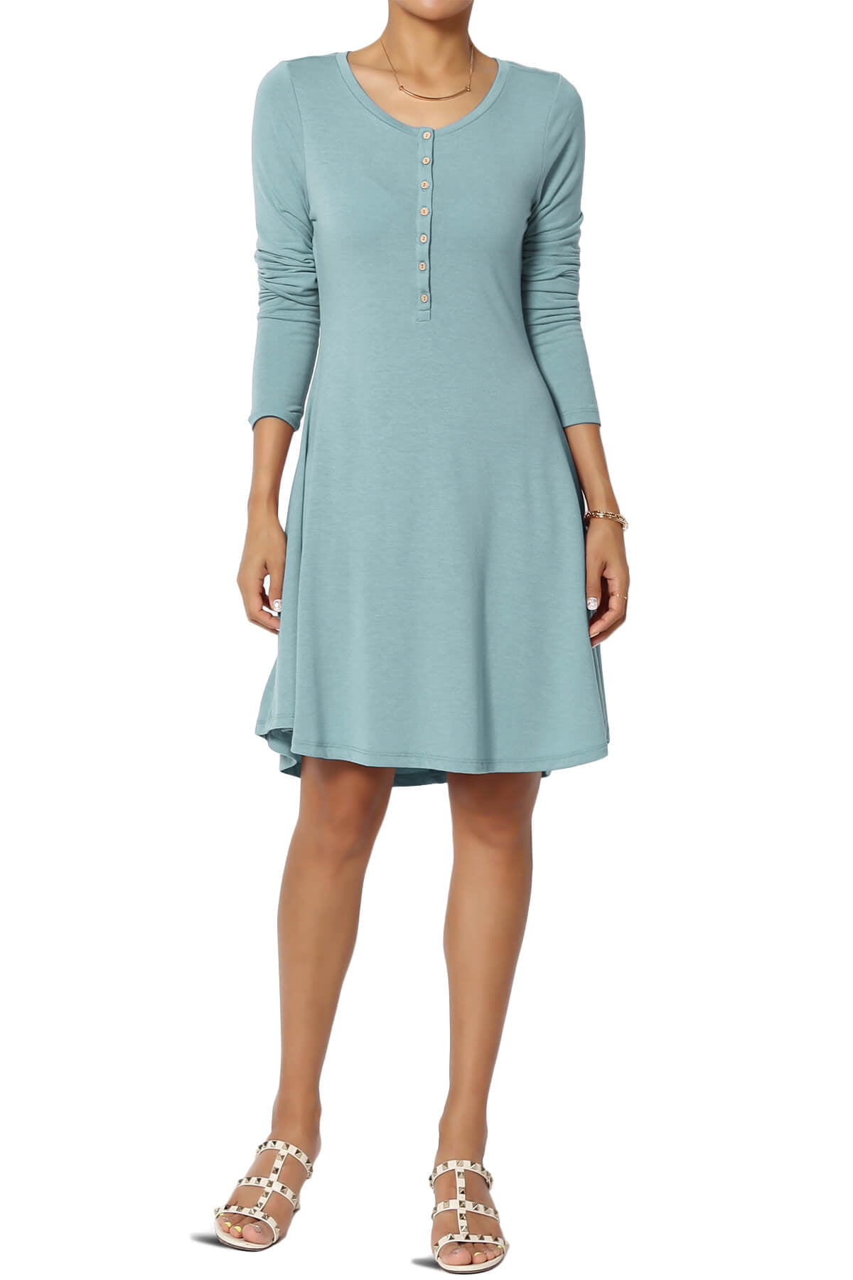 TheMogan Women's PLUS Size XL Button Scoop Neck Long Sleeve Fit and ...