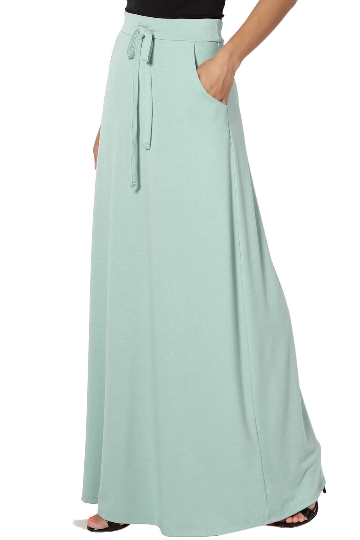 TheMogan Women's PLUS Drawstring Waist Pocket Drapey Jersey A-Line Long ...