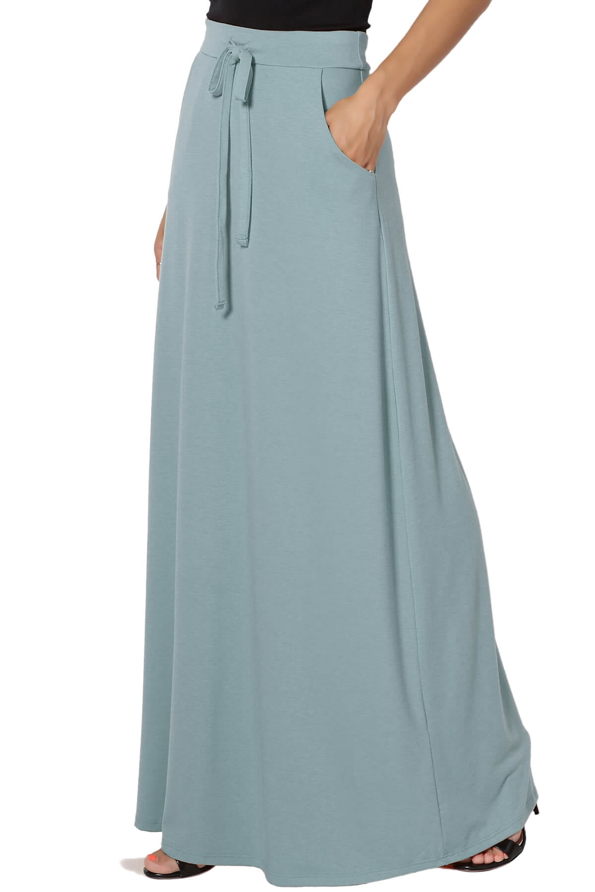 TheMogan Women's PLUS Maxi Skirt, Drawstring Waist, Soft Stretch Jersey ...