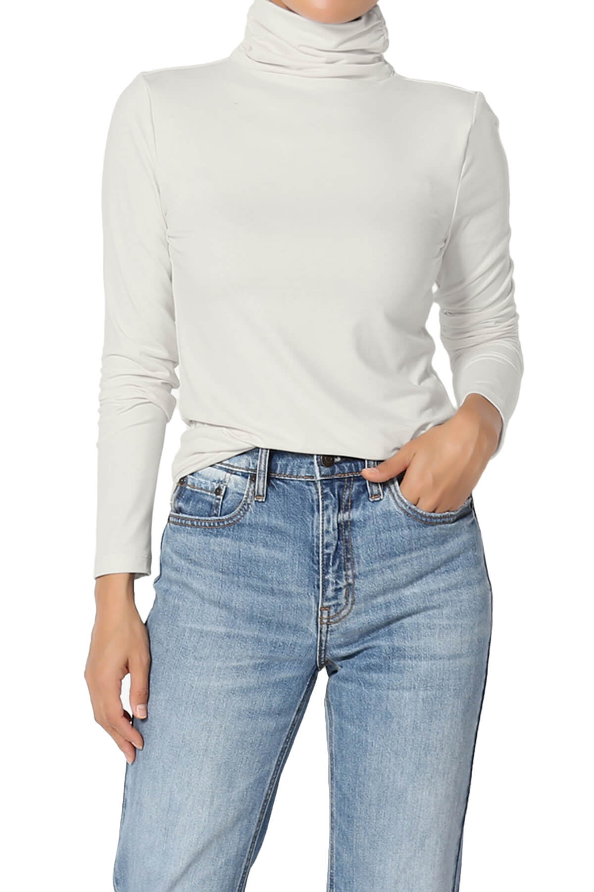 TheMogan Women's PLUS Essential Soft Jersey Ruched Turtle Neck Long ...