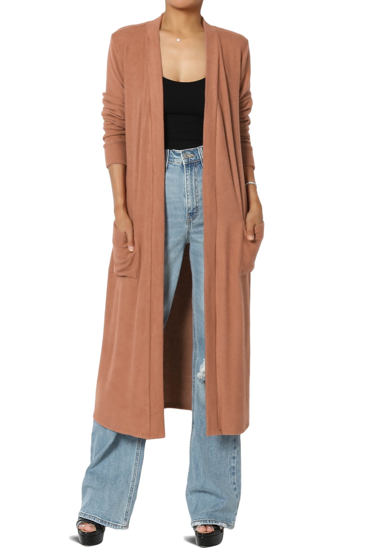 TheMogan Women's PLUS Open Front Drape Knit Duster, Long Sleeve Maxi ...