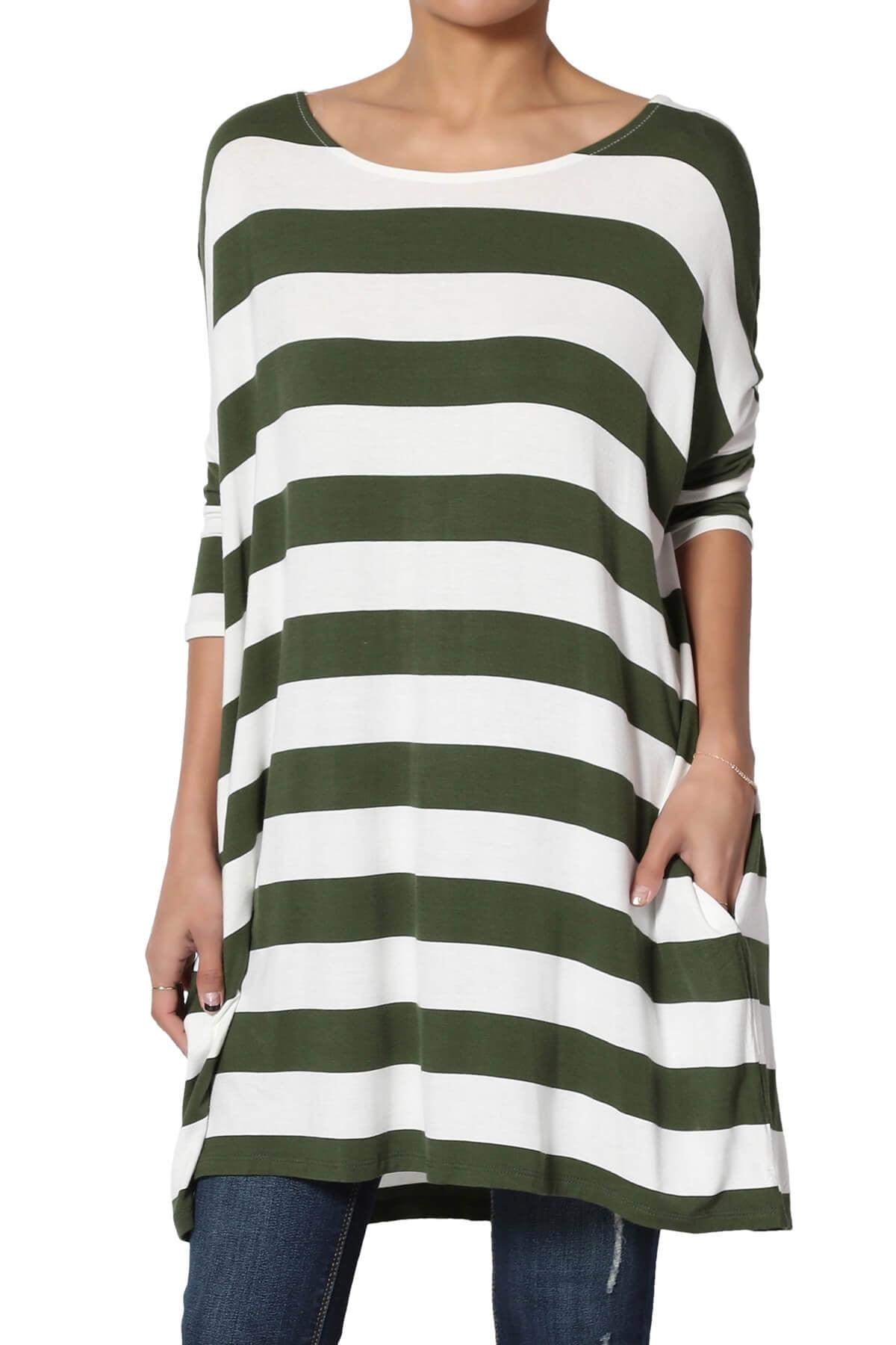 TheMogan Women's PLUS Stripe Dolman 3/4 Sleeve Pocket Oversized Tunic Boxy Long Top - Walmart.com
