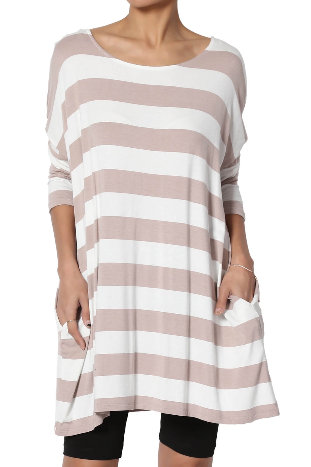 TheMogan Women's PLUS Stripe Dolman 3/4 Sleeve Pocket Oversized Tunic Boxy Long Top - Walmart.com