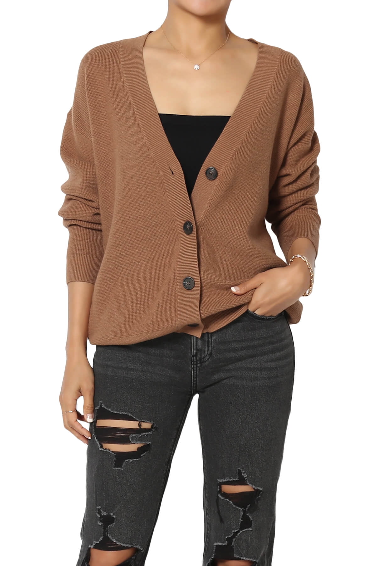 TheMogan Women's PLUS Waffle Viscose Knit Button Front V-Neck Long ...