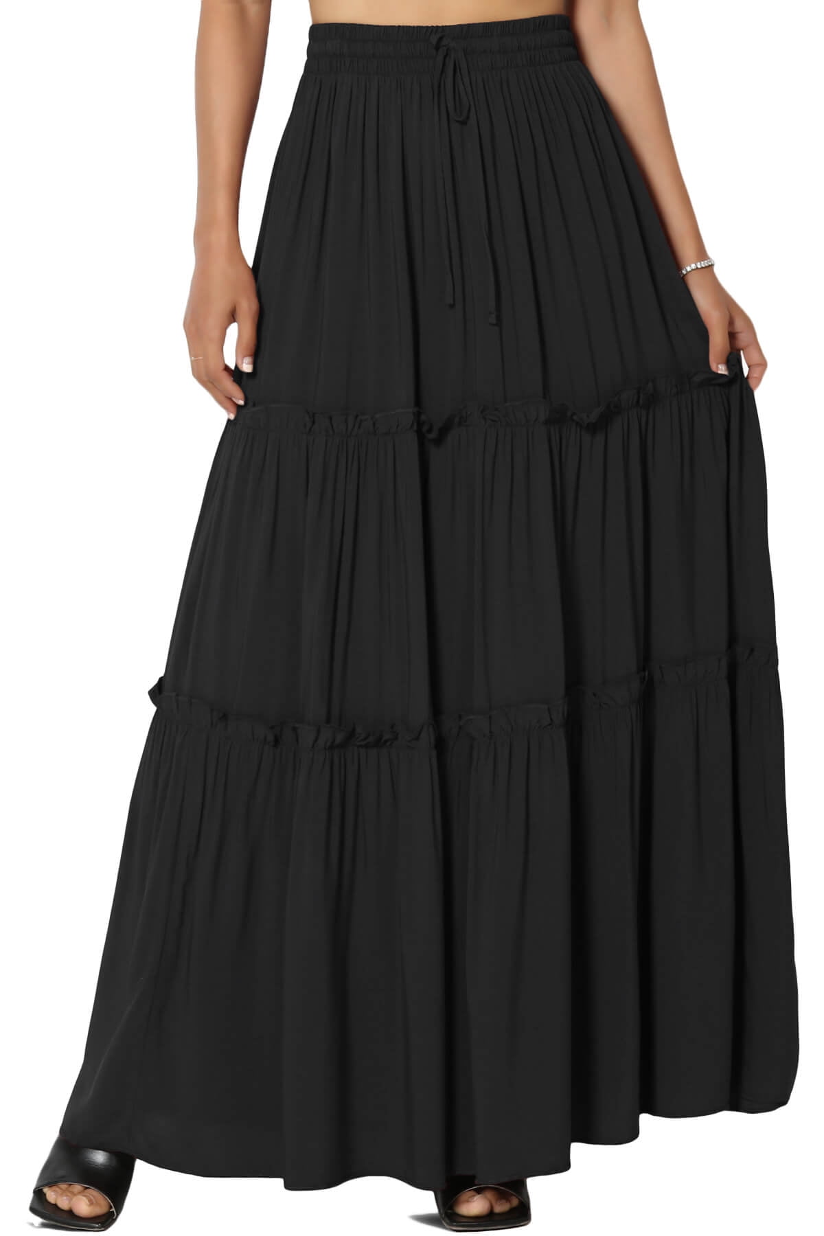 TheMogan Women's High Rise A-Line Maxi Skirt with Ruffle Tiered Design ...